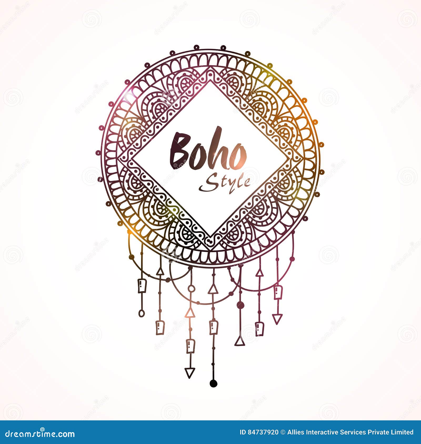 Creative Boho Style Dream Catcher. Stock Illustration - Illustration of ...