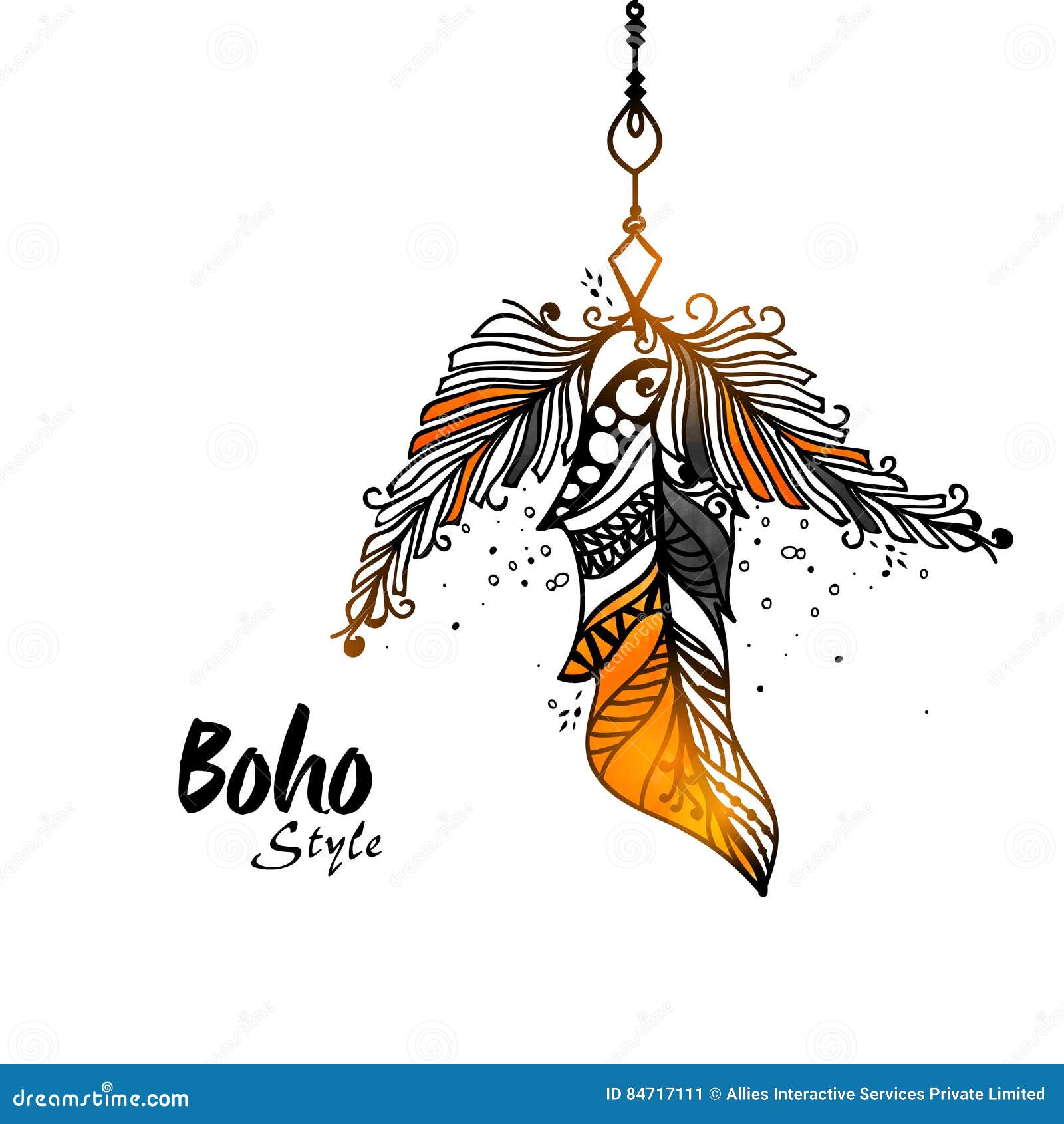 Creative Boho Style Feathers. Stock Illustration - Illustration of ...