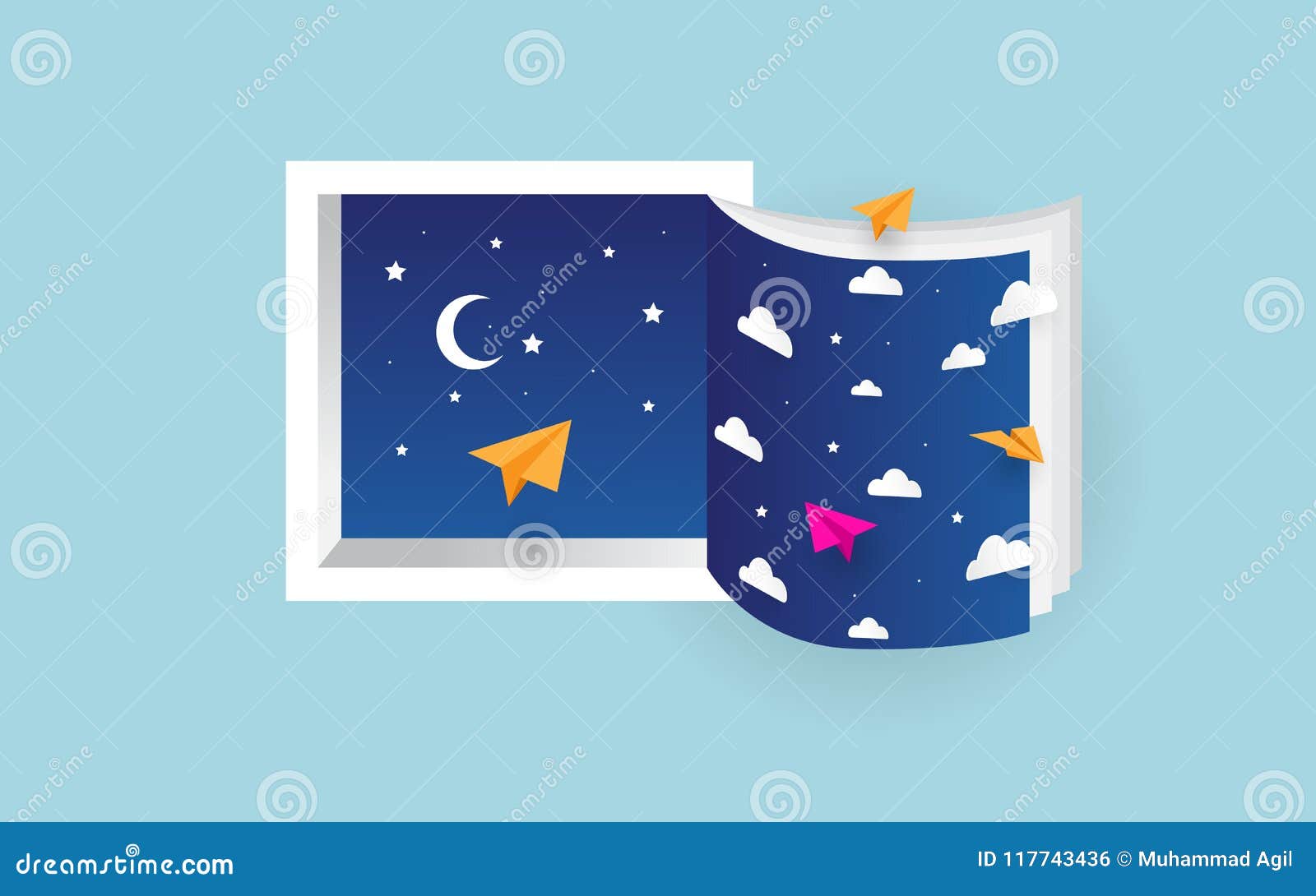 Creative Book and Window with Night Sky Stock Vector - Illustration of ...