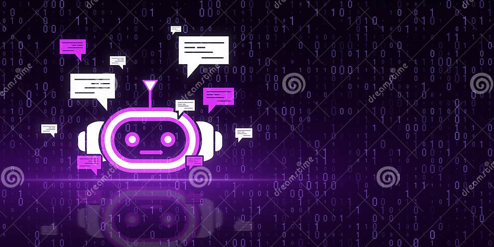 Creative Bot Hologram on Purple Binary Coding Background with Mock Up ...