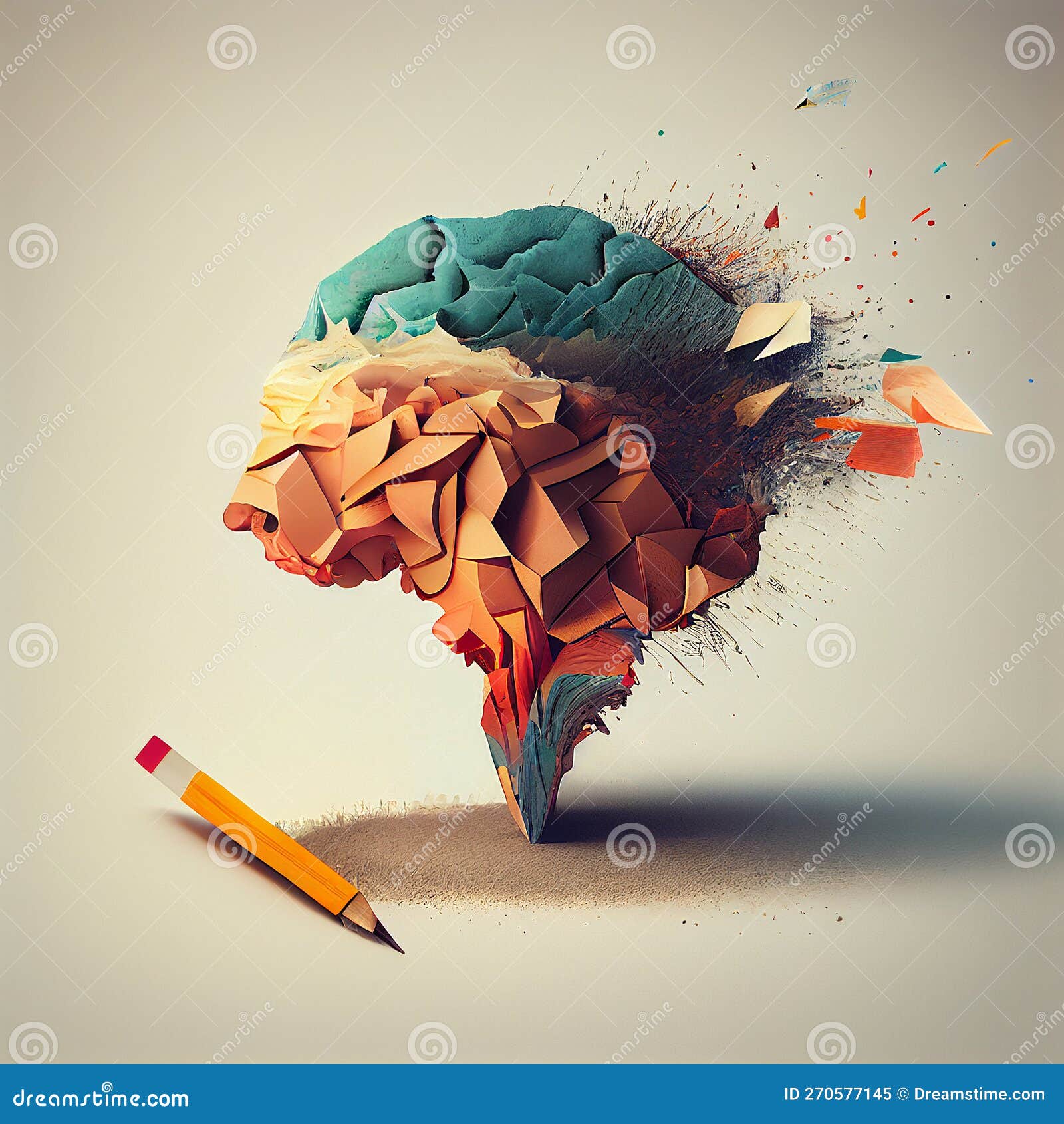 Creative Brain with Colorful Splashes and Pens, Explosion of Ideas ...