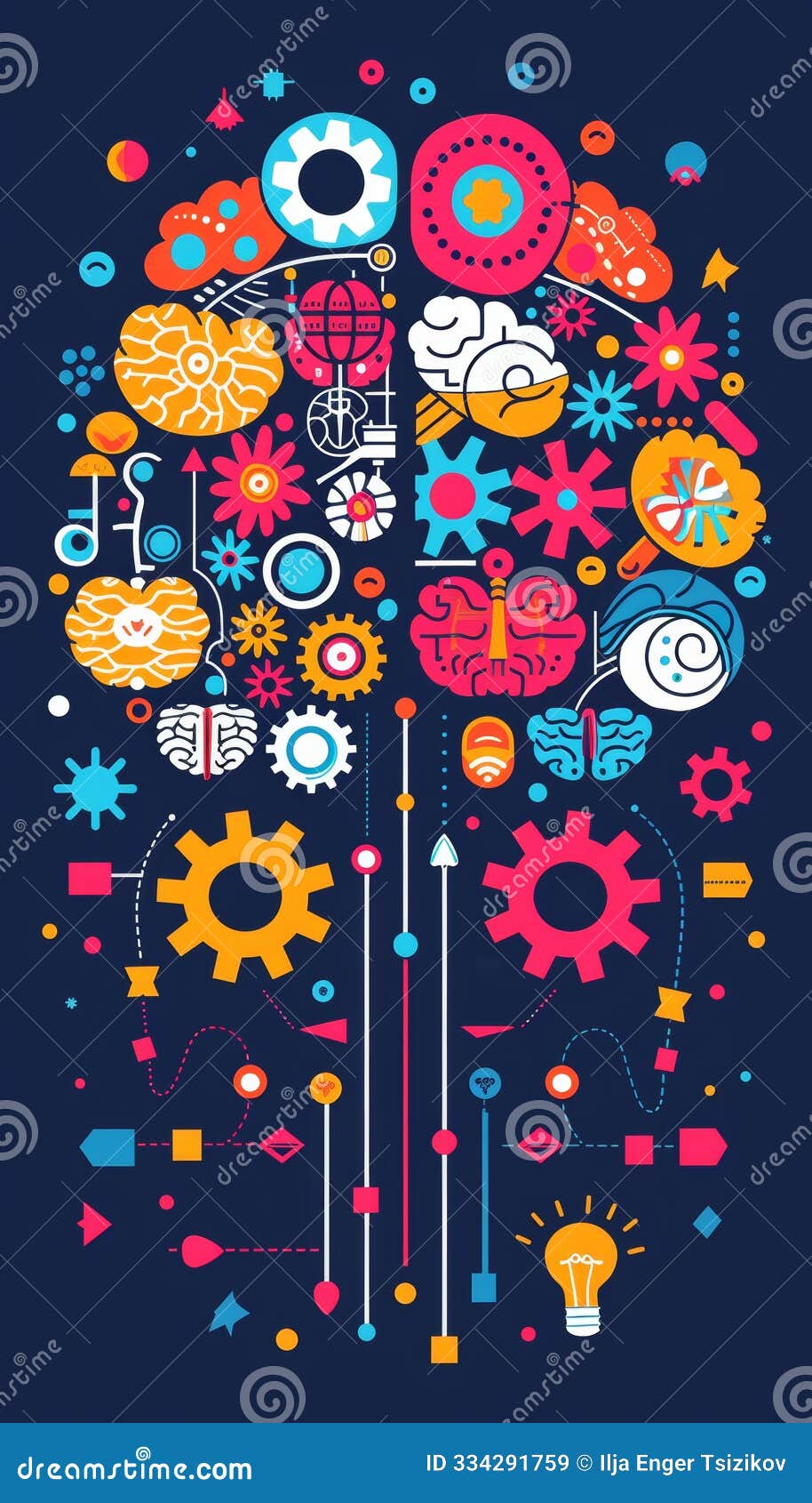 Creative Brain Gears and Cogs, a Colorful Illustration of Ideas ...