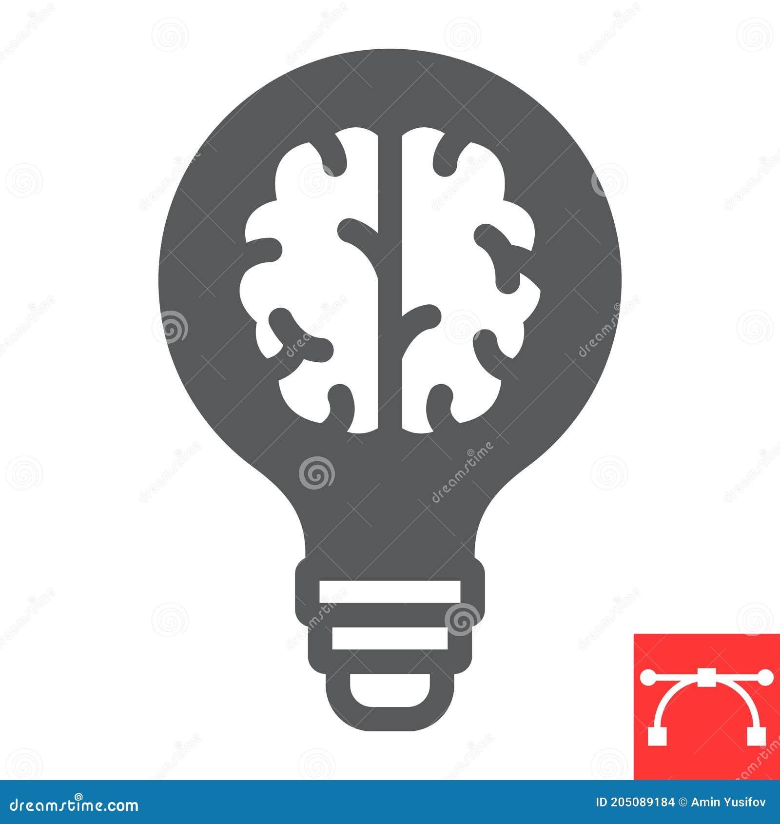Creative Brain Glyph Icon, Idea and Lightbulb, Creative Thinking Sign ...