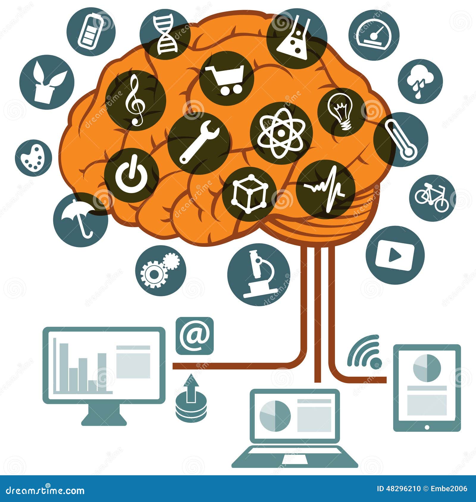 Creative Brain Learning Design Stock Vector - Illustration of wifi ...