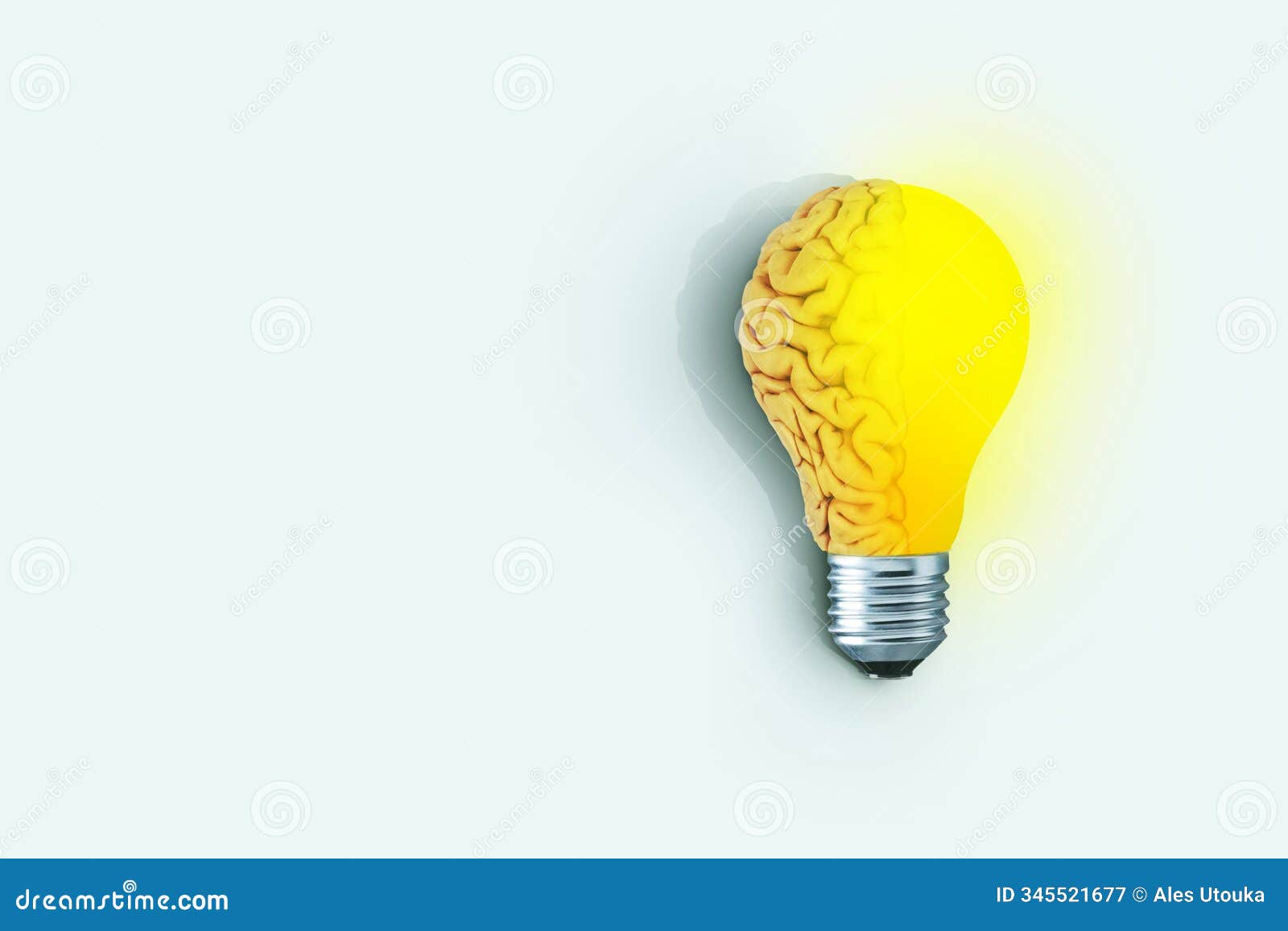 Creative Brain Light Bulb Shining on Bright Blue Background, Concept ...