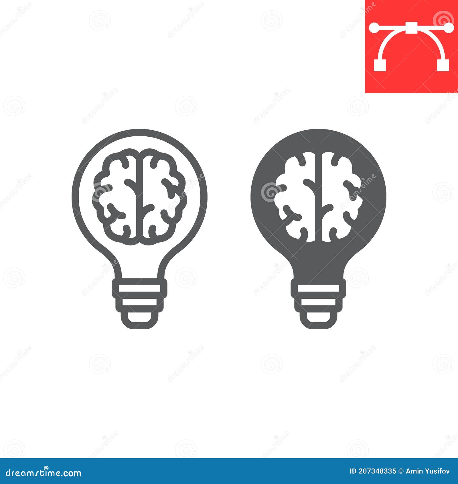 Creative Brain Line and Glyph Icon, Idea and Lightbulb, Creative ...