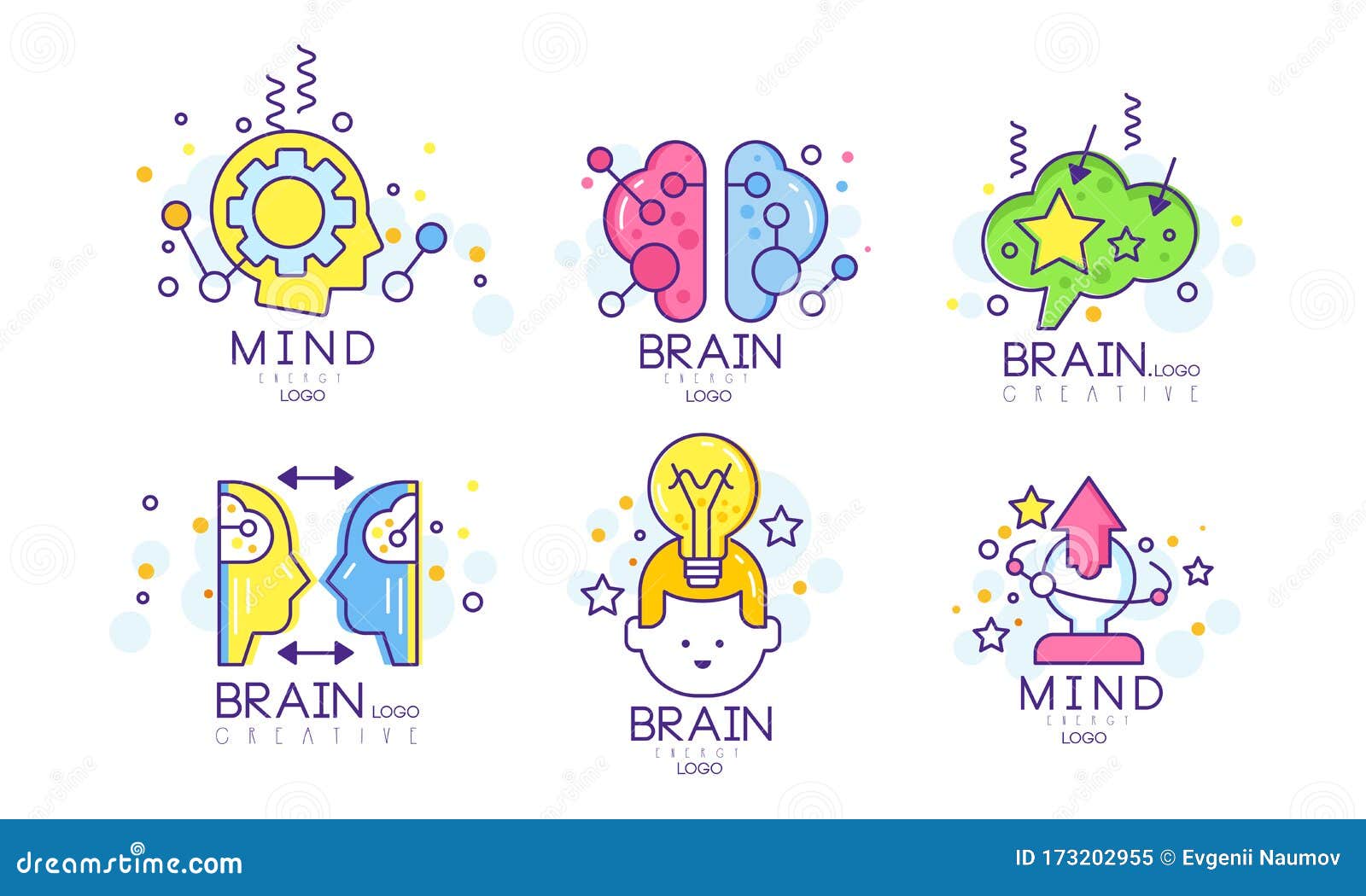 Creative Brain, Mind Energy Original Logo Design Templates Collection ...