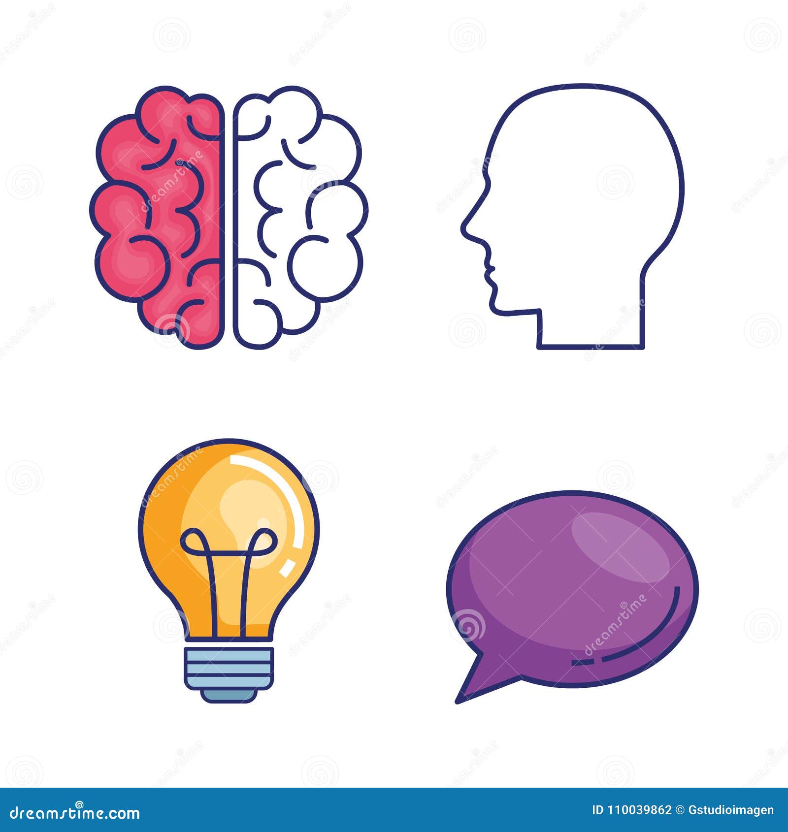 Creative brain set icons stock vector. Illustration of graphic - 110039862