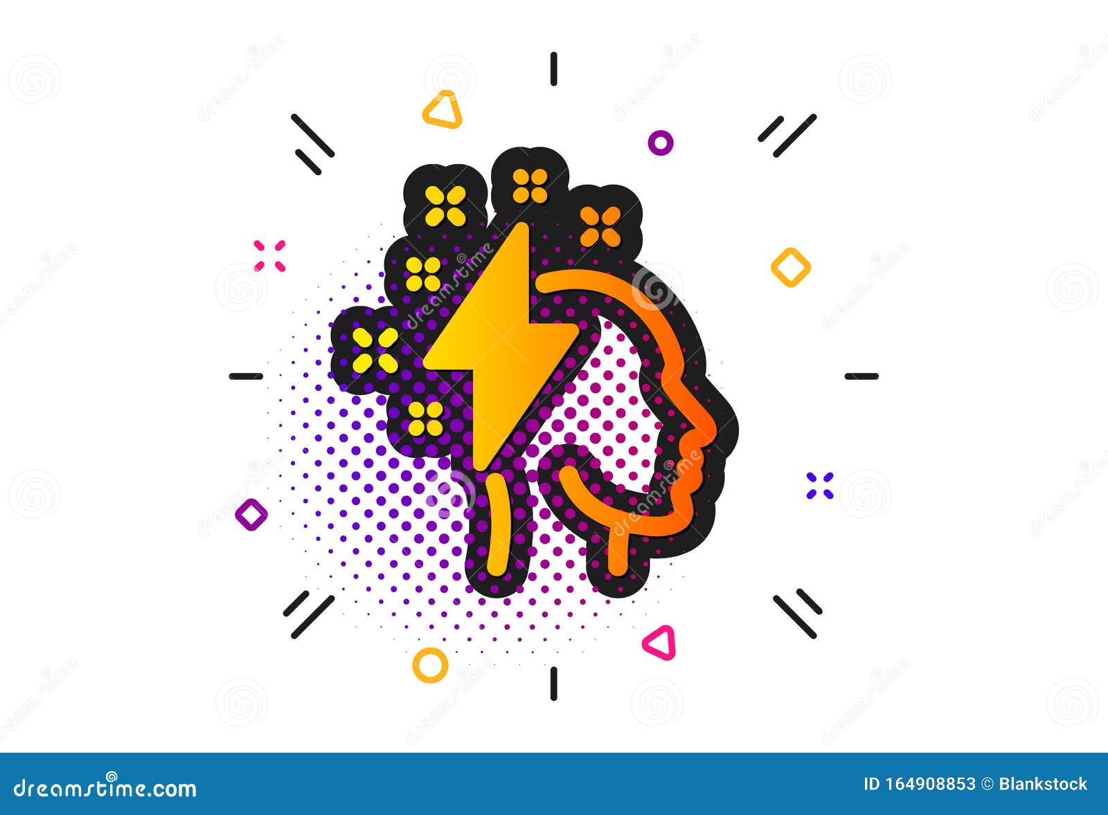 Creative Brainstorming Line Icon. Human Head With Lightning Bolt Sign ...