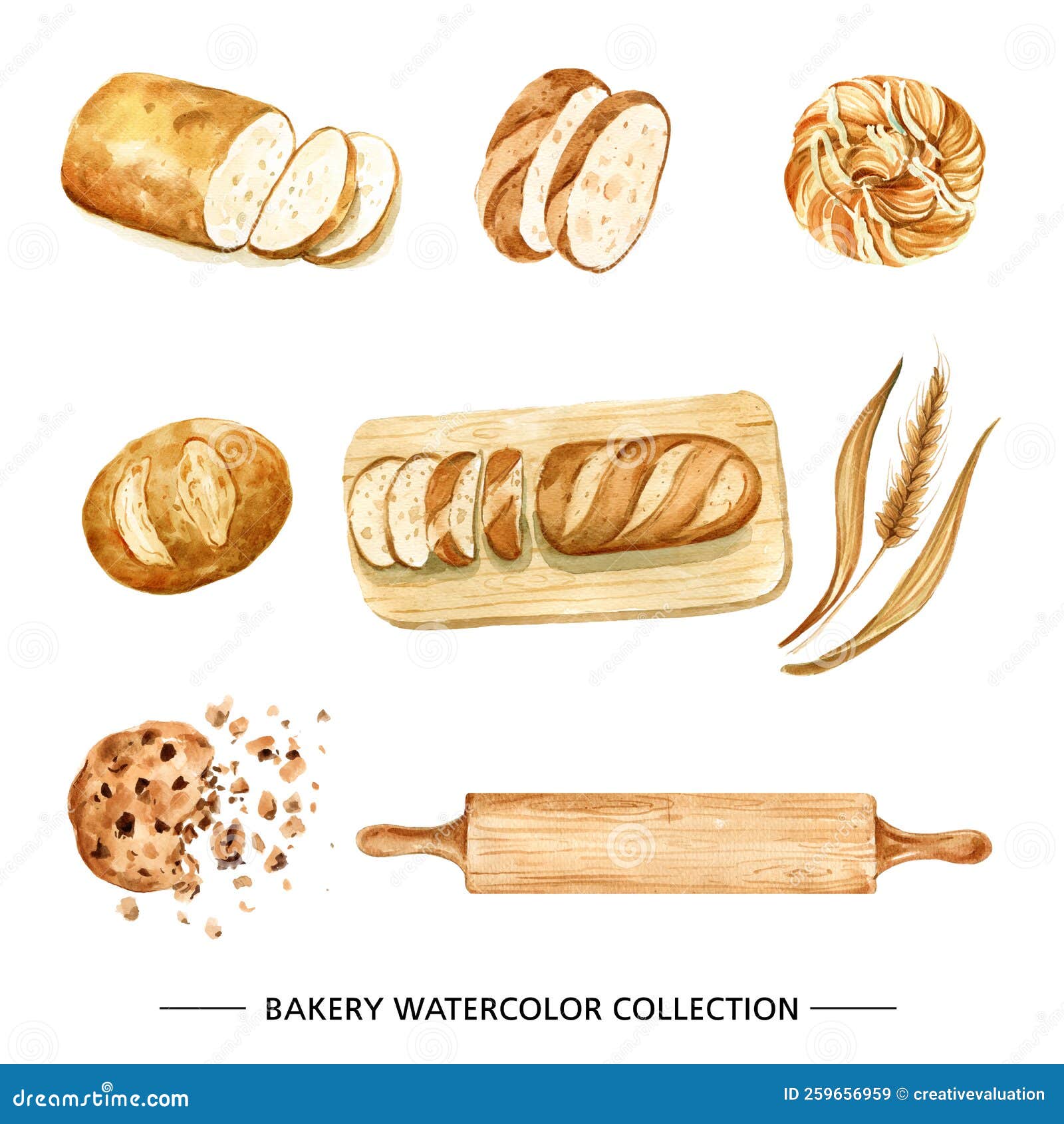Creative Bread Watercolor Illustration Design for Decorative Use Stock ...