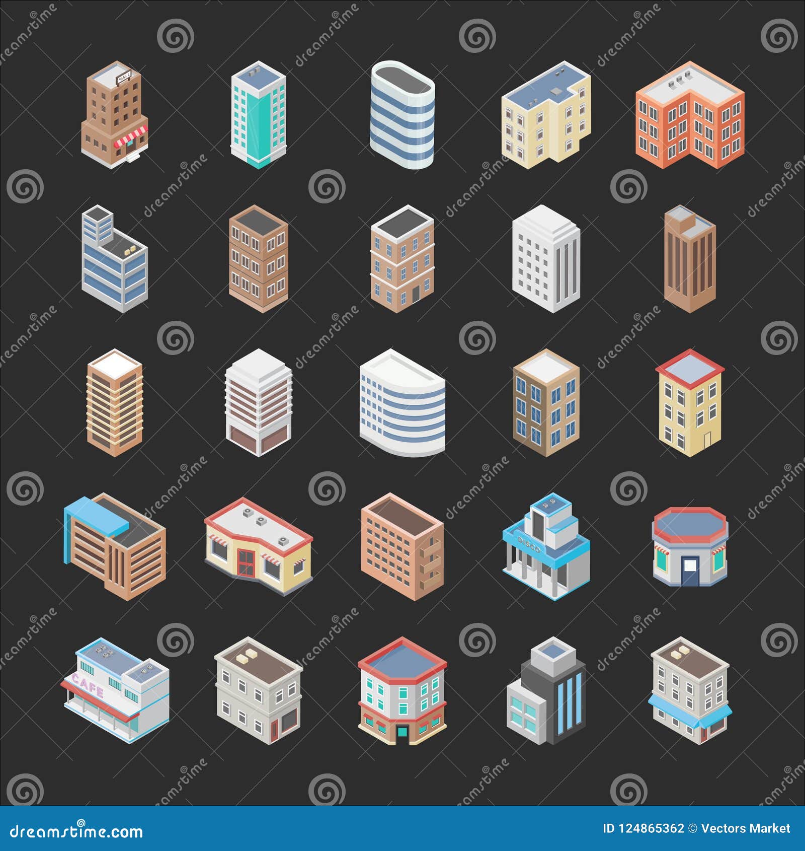 Buildings Icon Pack stock illustration. Illustration of shopping ...