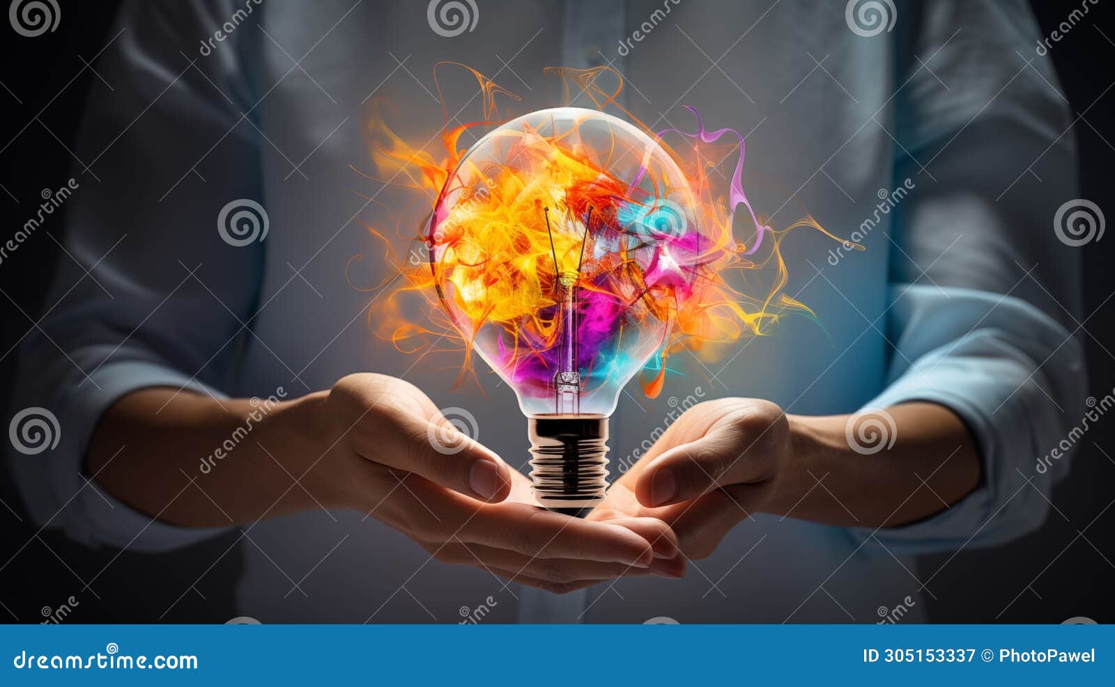 Creative Bulb in Human Hands. Inspiration and Creative Concept Stock ...