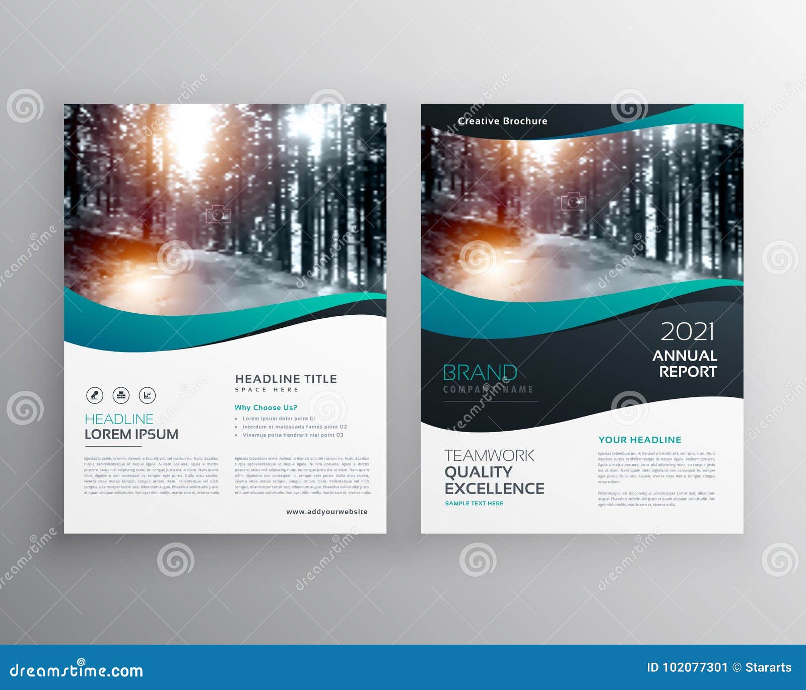Creative Business Brochure Leaflet Vector Design with Wavy Shape Stock ...
