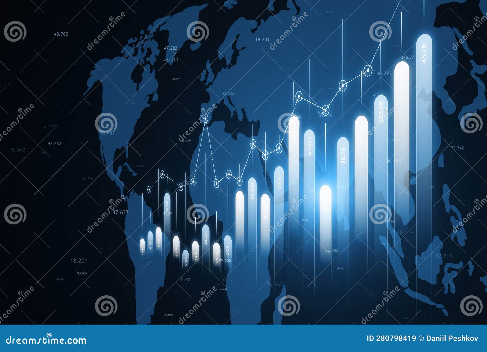 Creative Business Chart with Map and Index on Background. Financial ...