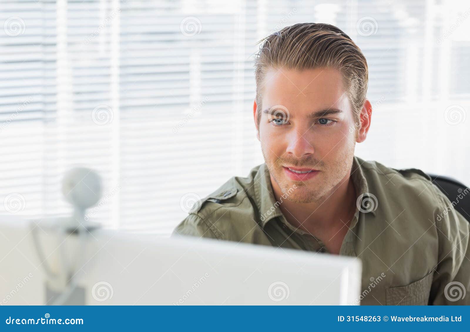 Creative Business Employee Smiling during a Videocall Stock Image ...