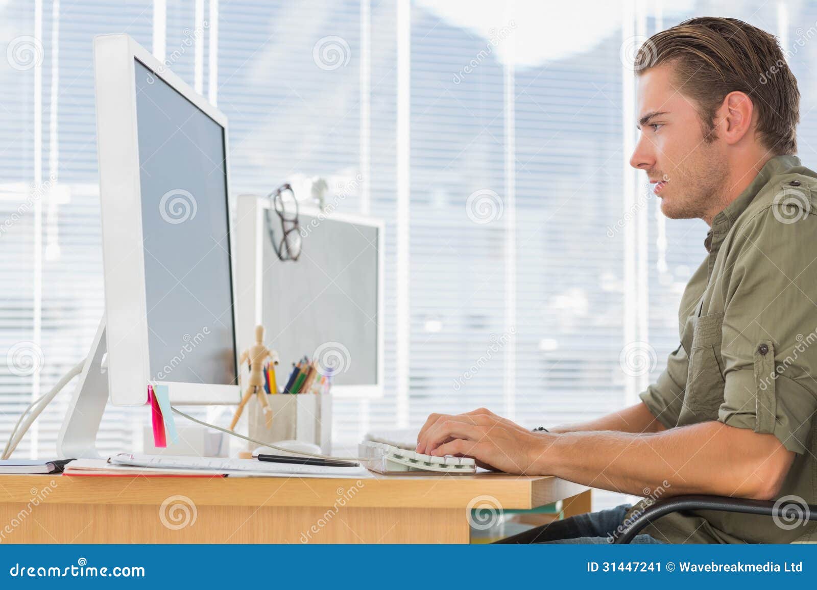 Creative Business Employee Working on Computer Stock Image - Image of ...