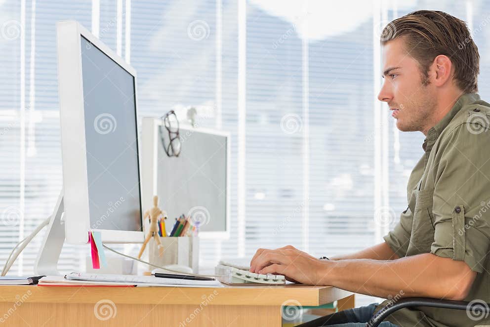 Creative Business Employee Working on Computer Stock Image - Image of ...