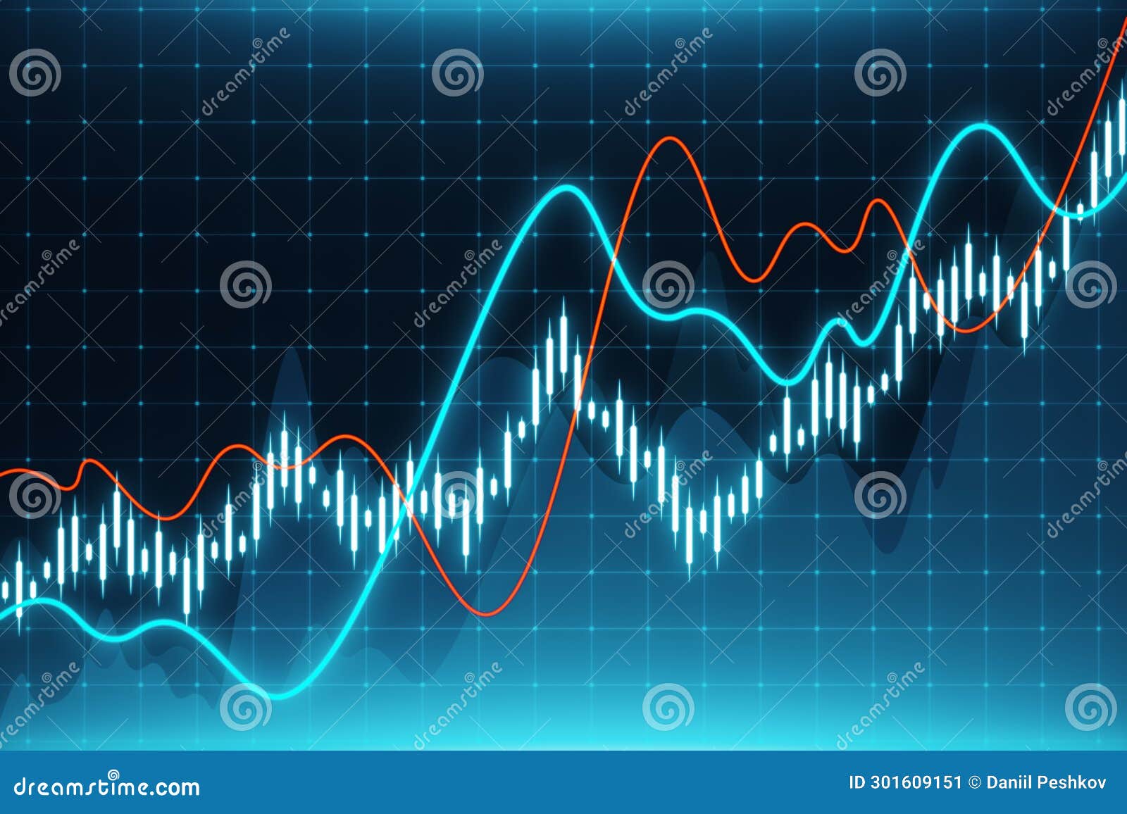Creative Business Graph Growth on Blue Grid Background. Financial ...