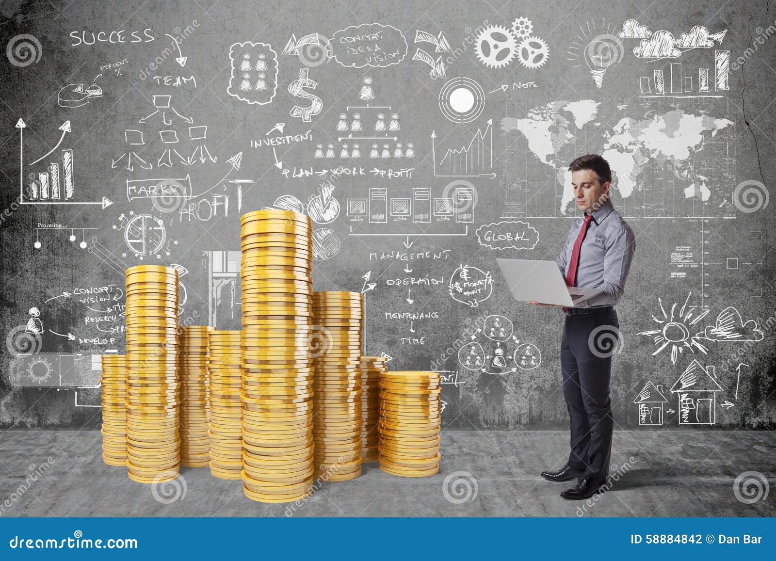 Creative Business Man and Gold Coins Stock Photo - Image of bank ...