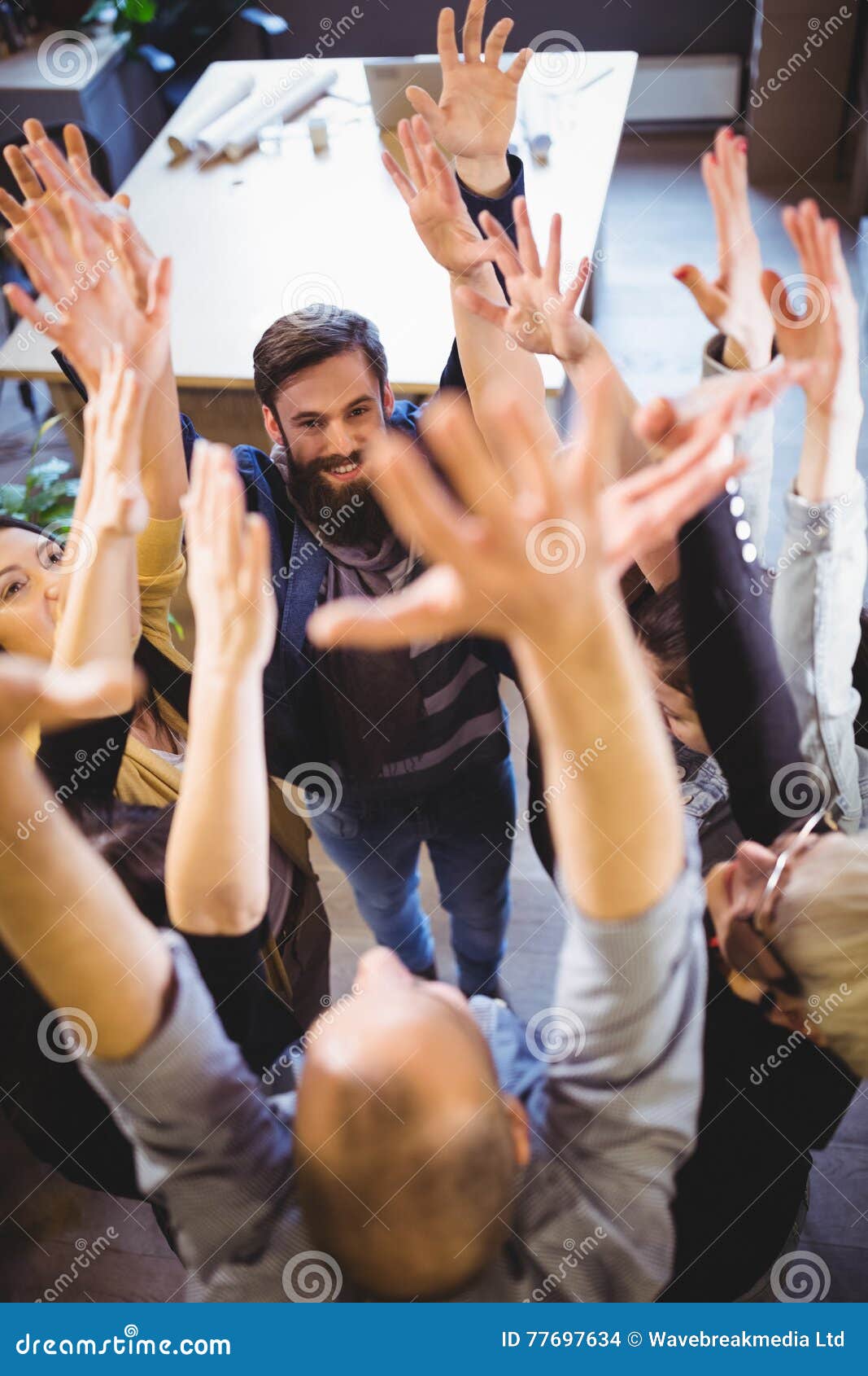 Creative Business People Cheering in Office Stock Photo - Image of ...
