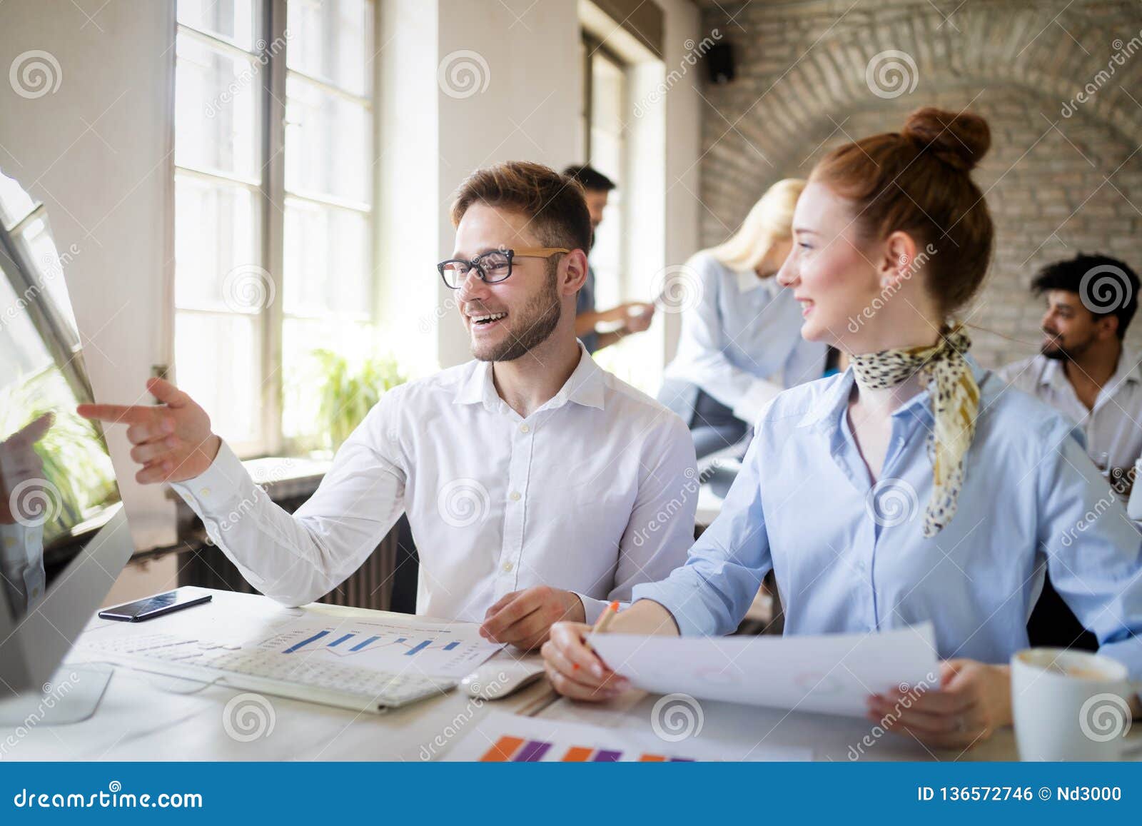 Creative Business People Working on Business Project in Office Stock ...