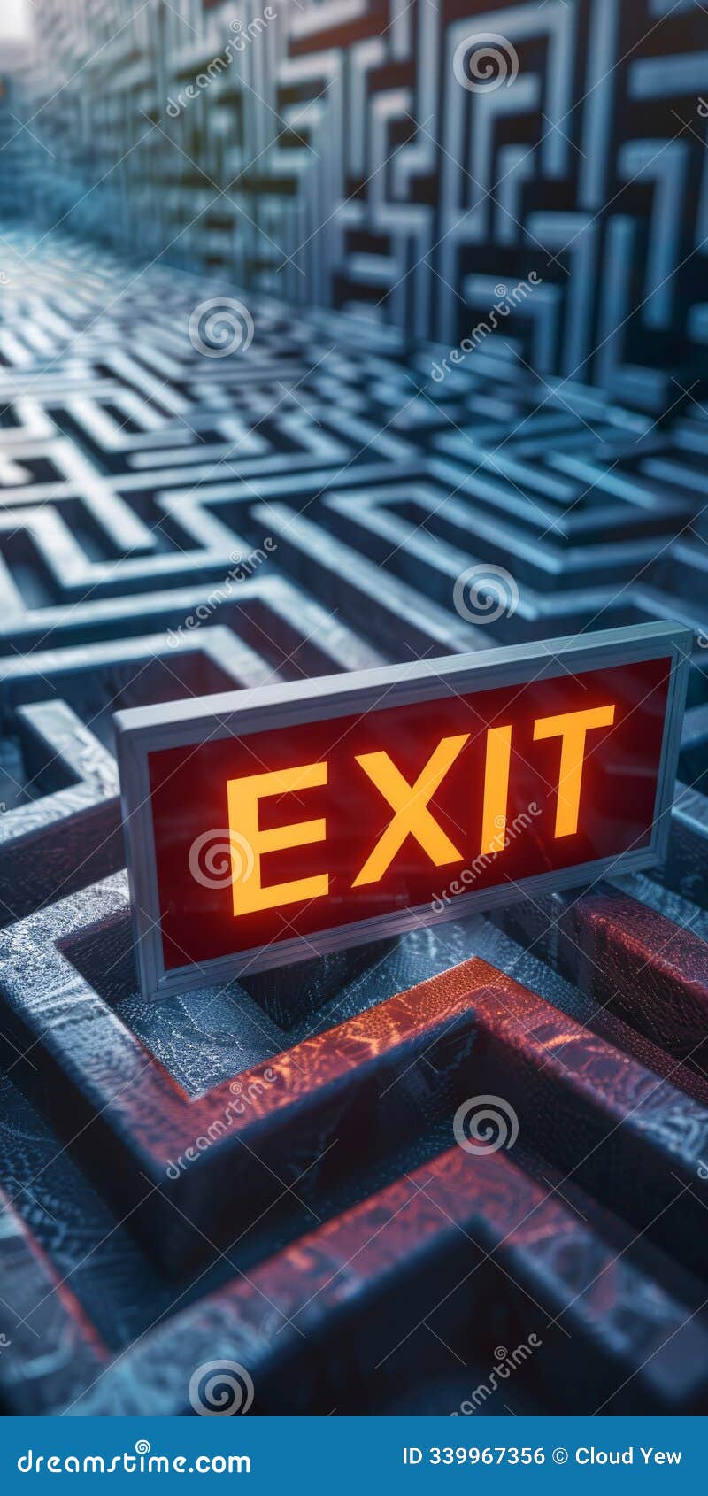 Creative Business Solution Concept with a Maze and Exit Sign. Stock ...