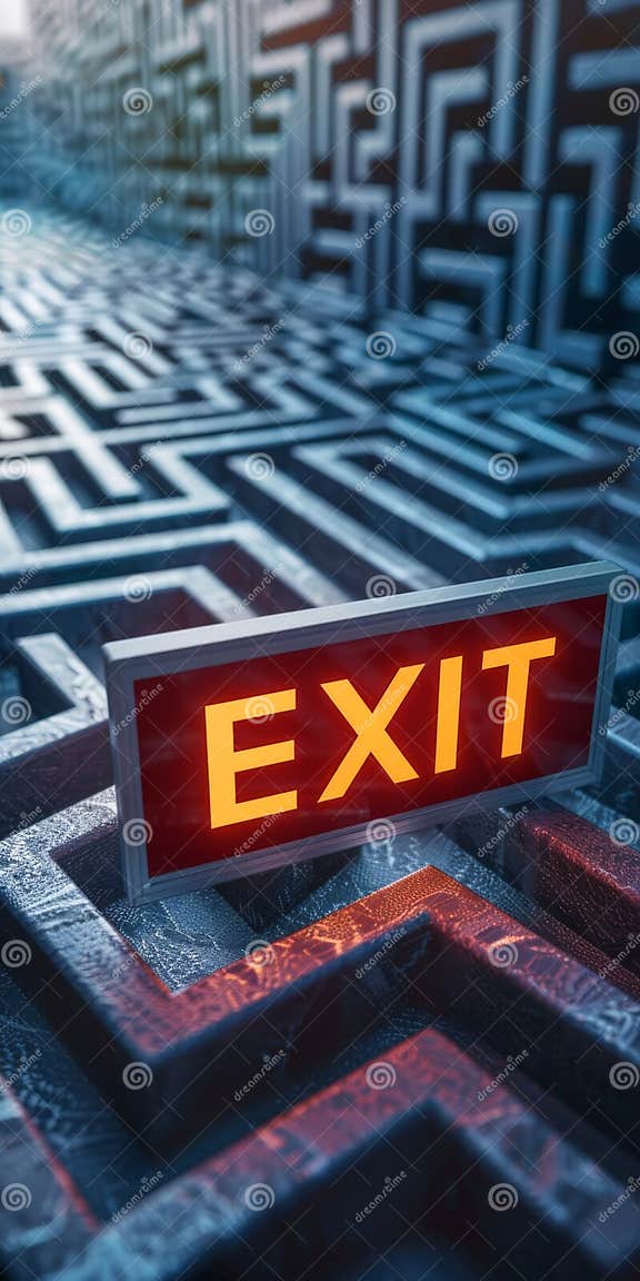 Creative Business Solution Concept with a Maze and Exit Sign. Stock Illustration - Illustration ...