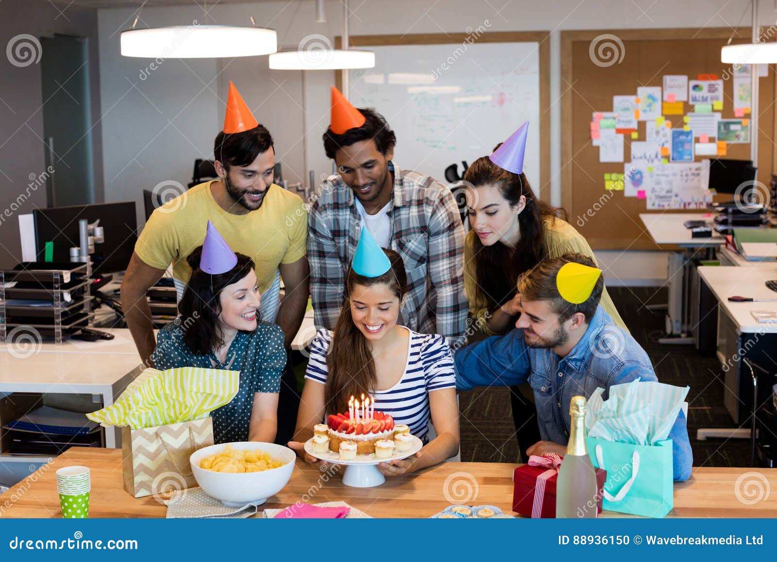 Creative Business Team Celebrating Colleagues Birthday Stock Photo ...