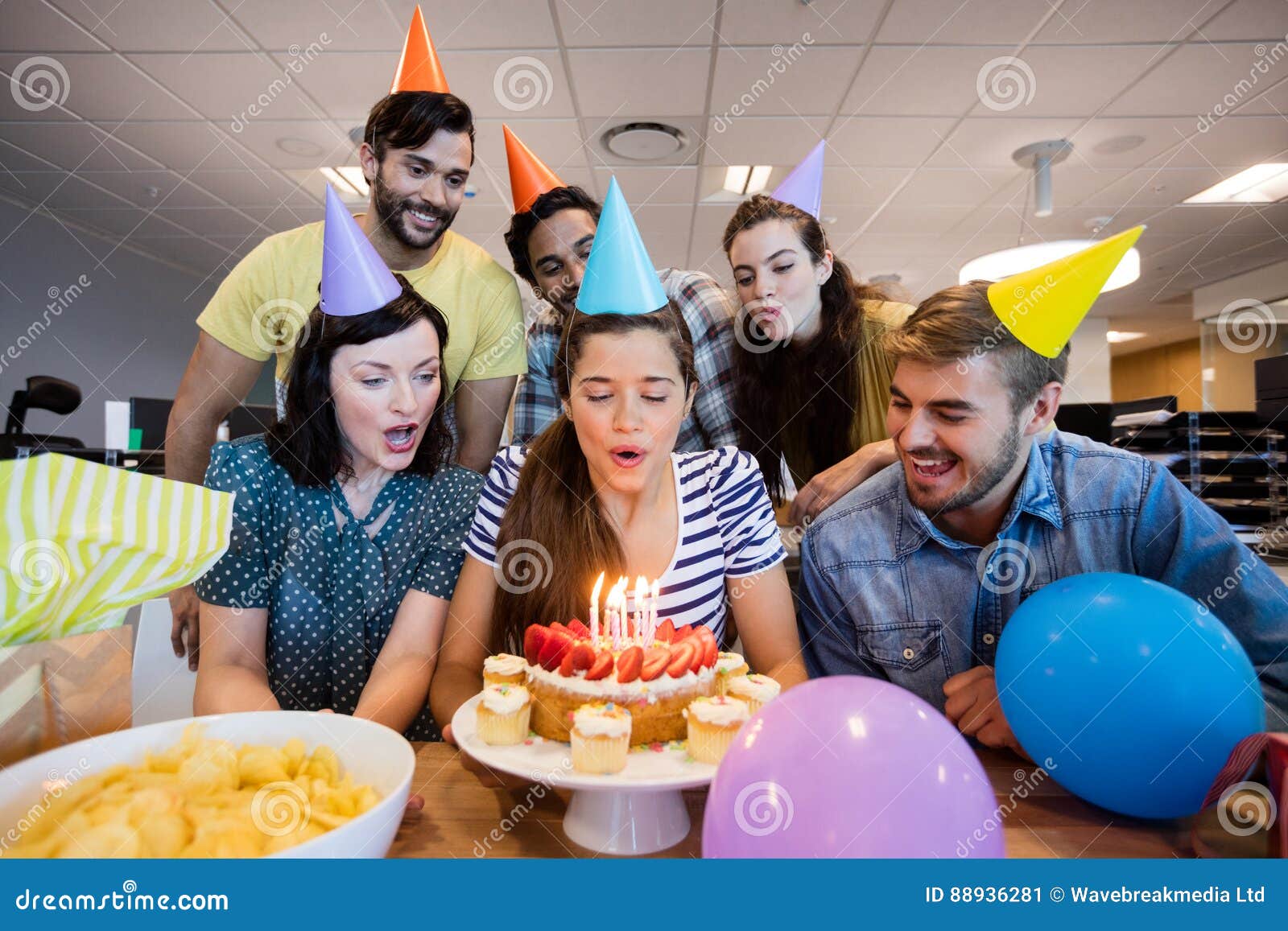 Creative Business Team Celebrating Colleagues Birthday Stock Image ...