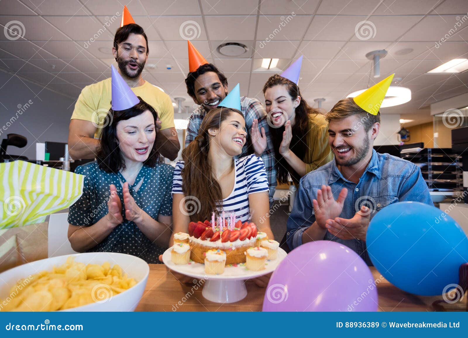 Creative Business Team Celebrating Colleagues Birthday Stock Image ...