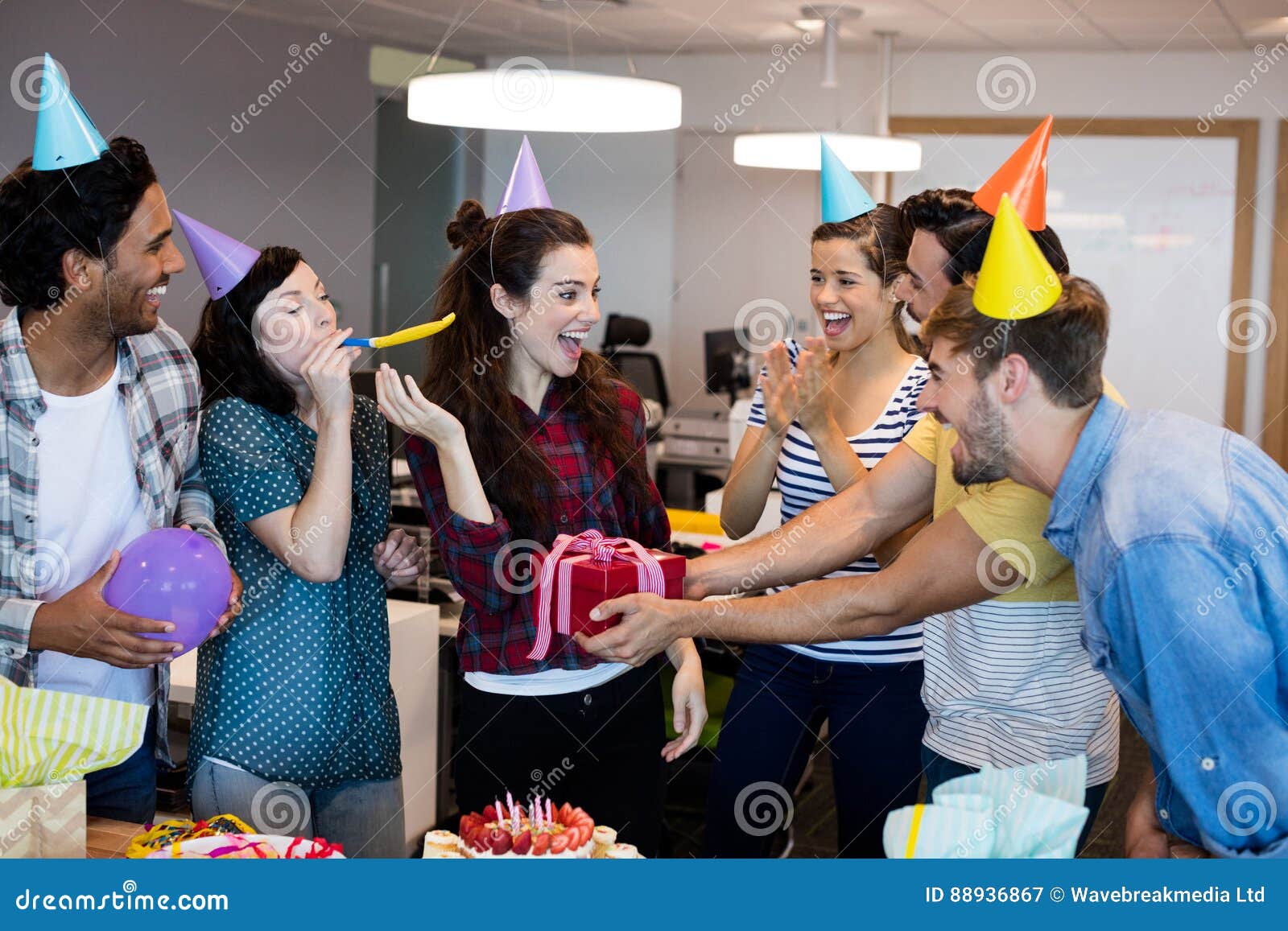 Creative Business Team Celebrating Colleagues Birthday Stock Image ...