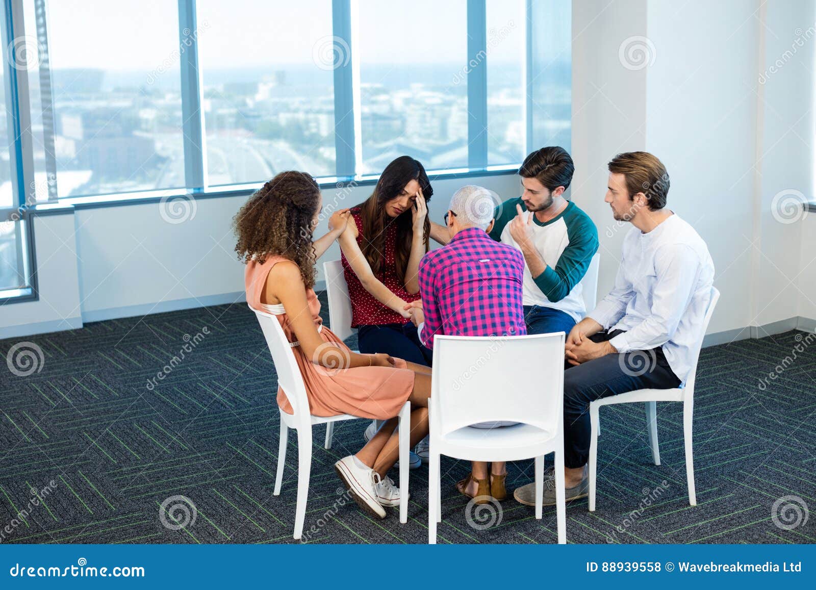 Creative Business Team Consoling Upset Colleague Stock Photo - Image of ...