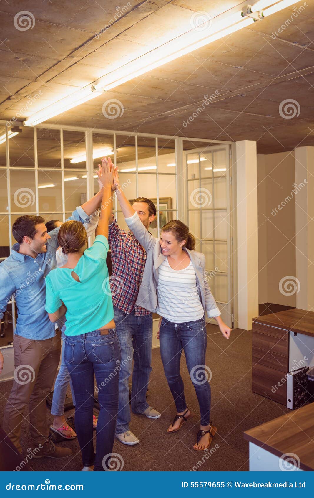 Creative Business Team Raising Their Hands Stock Image - Image of ...
