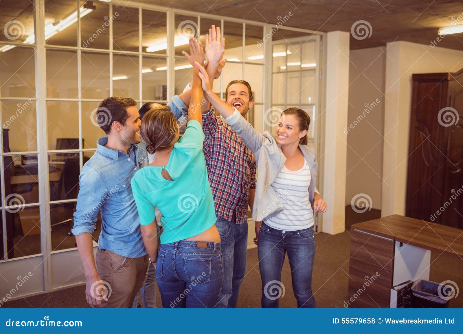Creative Business Team Raising Their Hands Stock Photo - Image of ...