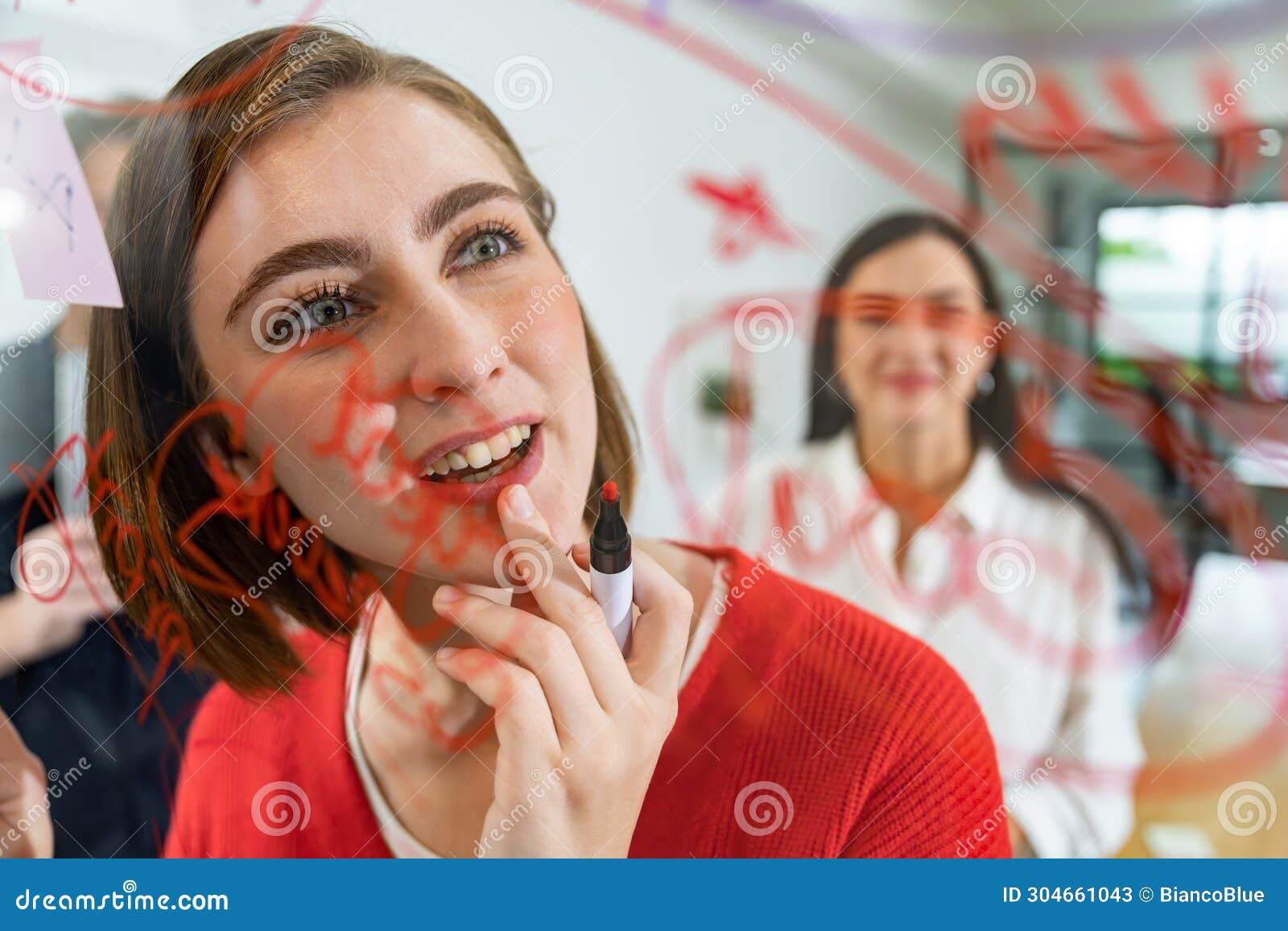 Creative Business Team Sharing Idea, Writing Down on Sticky Note. Immaculate. Stock Image ...