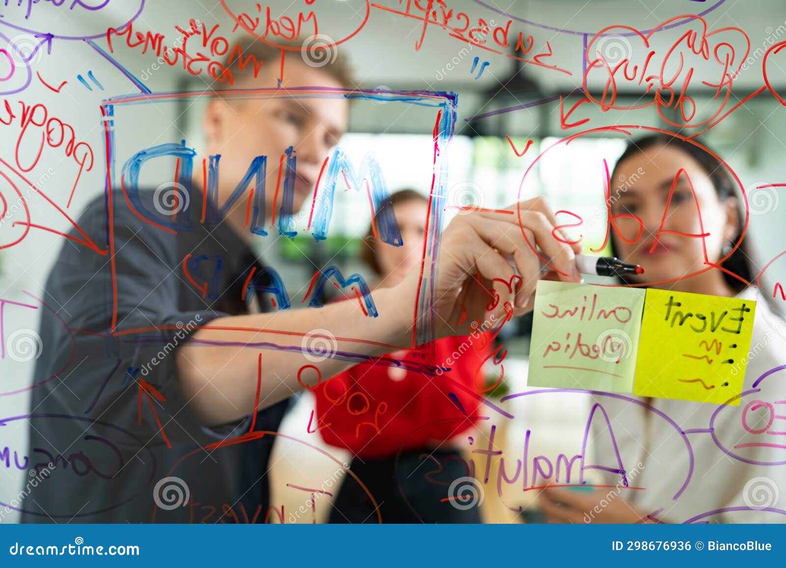 Creative Business Team Sharing Idea, Writing Down on Sticky Note ...