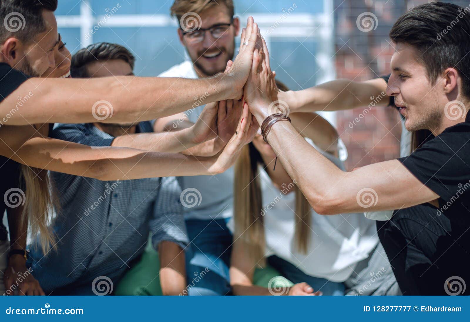 Creative Business Team Showing Their Unity Stock Image - Image of plan ...