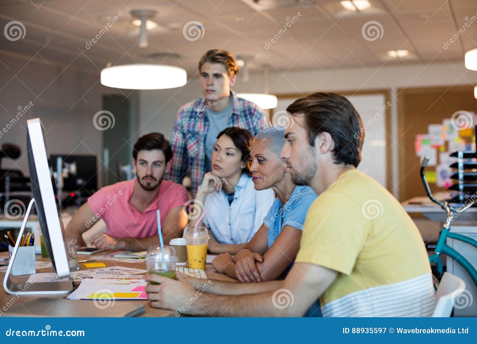 Creative Business Team Working Together on Desktop Pc Stock Image ...