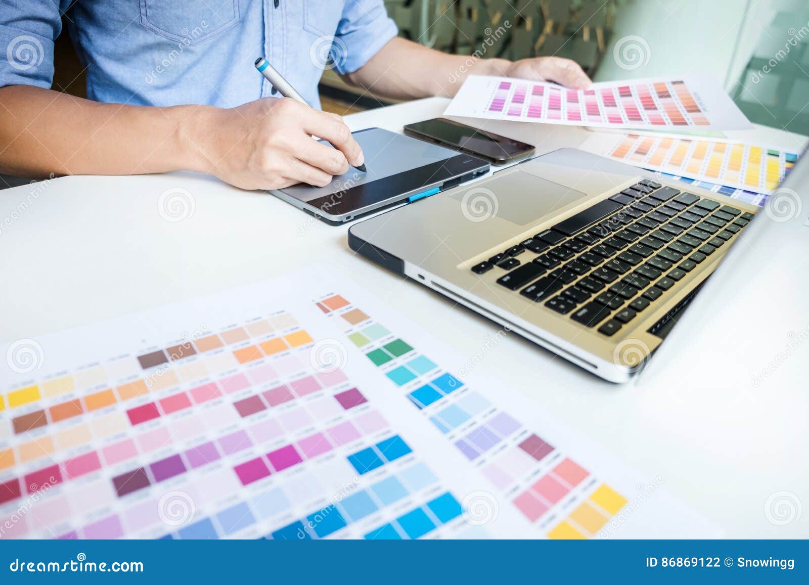 Creative Businessman or Designer Writing on Graphic Tablet while Stock ...