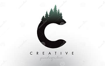 Creative C Letter Logo Idea with Pine Forest Trees. Letter C Design ...