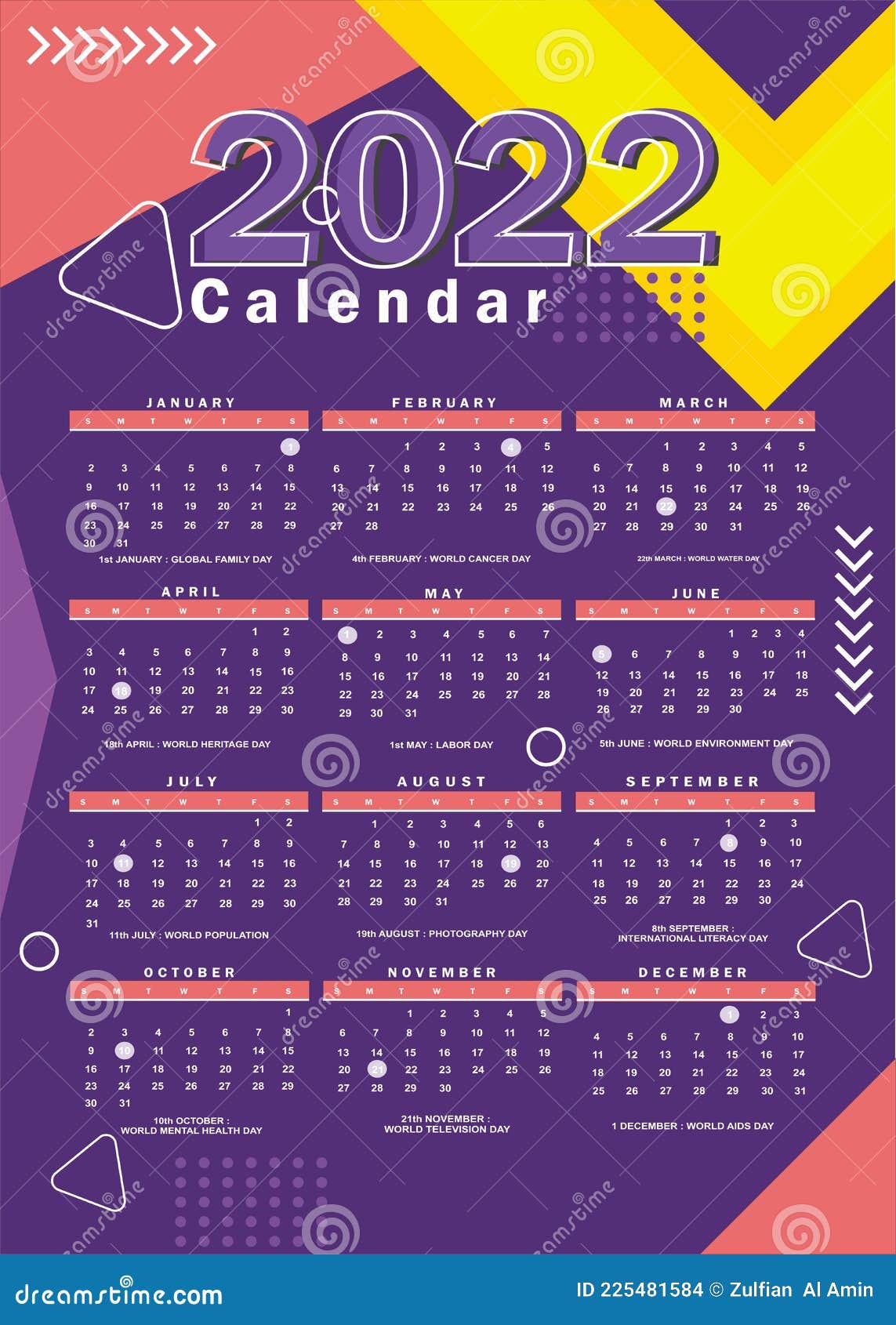 Creative 2022 Calendar Design Template. Stock Vector - Illustration of ...