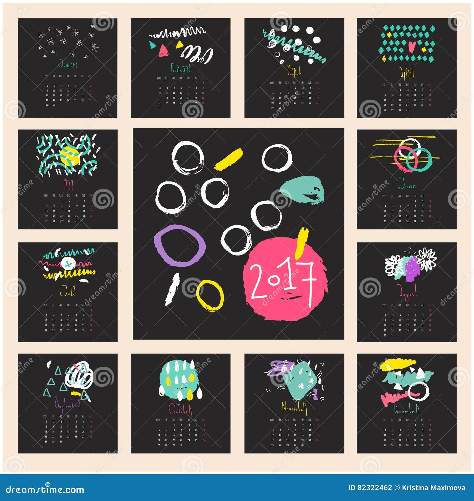 Creative Calendar. Hand Drawn Texture Stock Vector - Illustration of ...