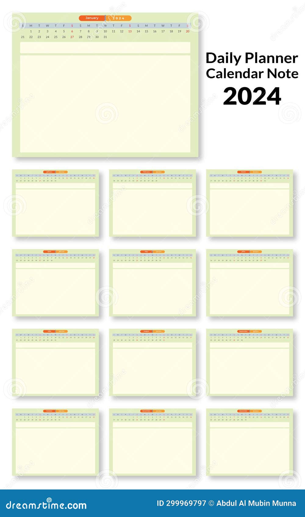 Creative Calendar Note daily Planner 2024 Vector Design Template. Desk ...