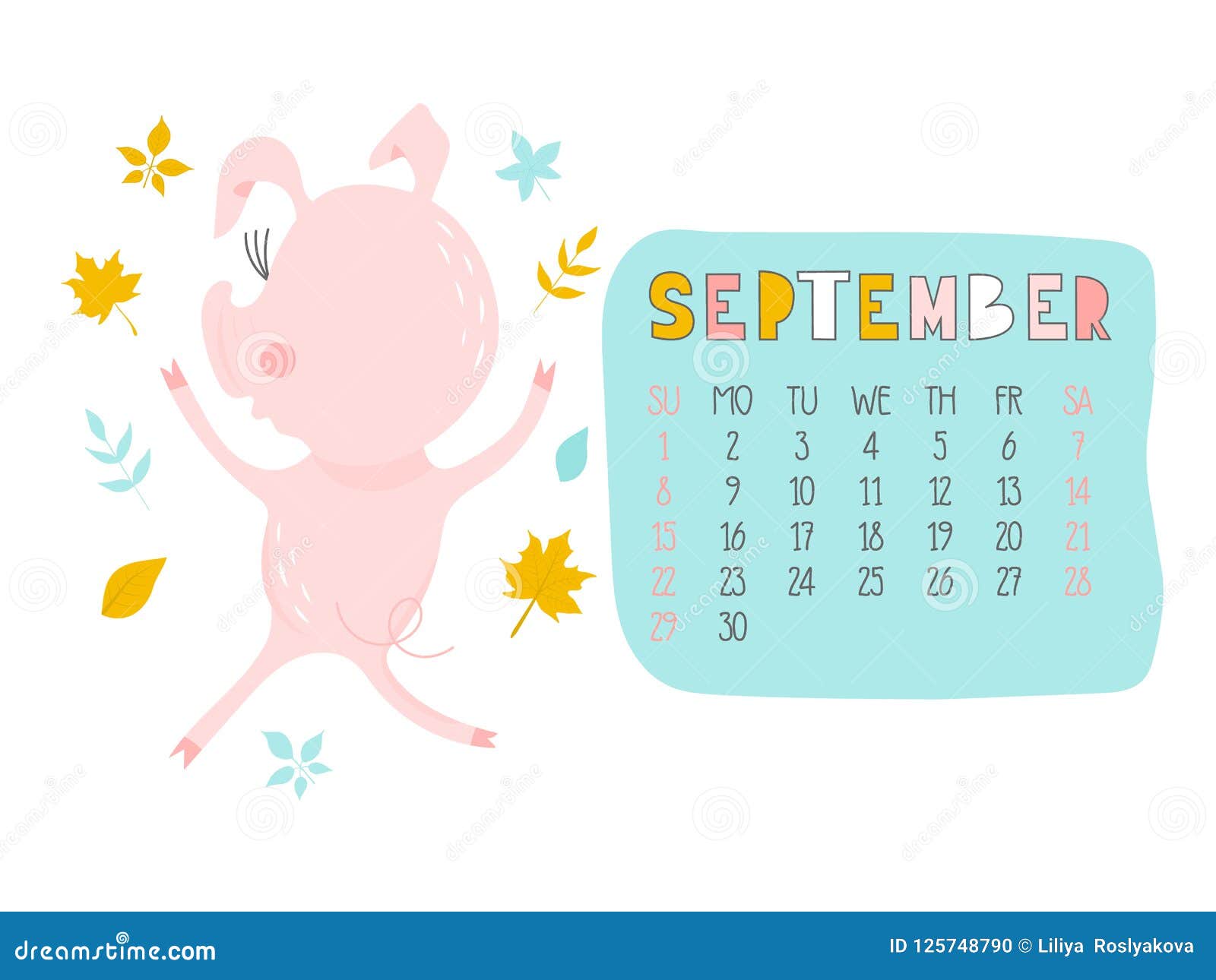 Creative Calendar for September 2019 with Cute Pig. Concept, Vector ...
