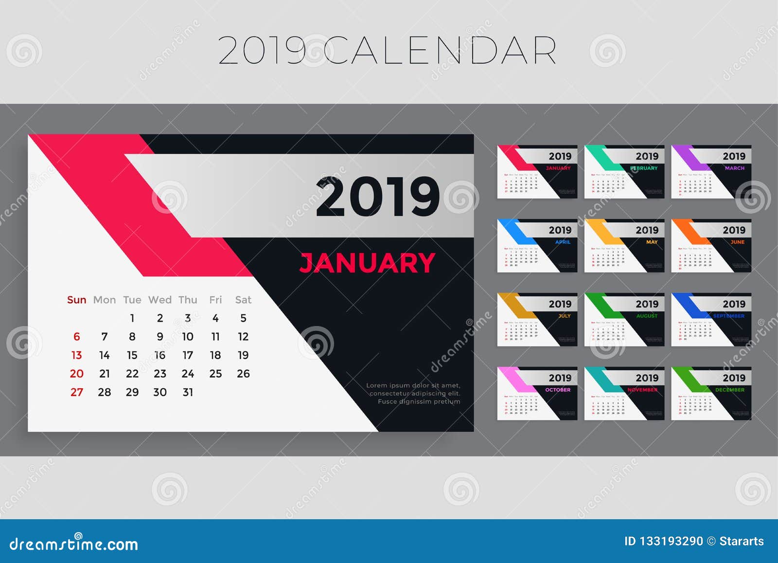 Creative 2019 Calendar Template Design Stock Vector - Illustration of ...