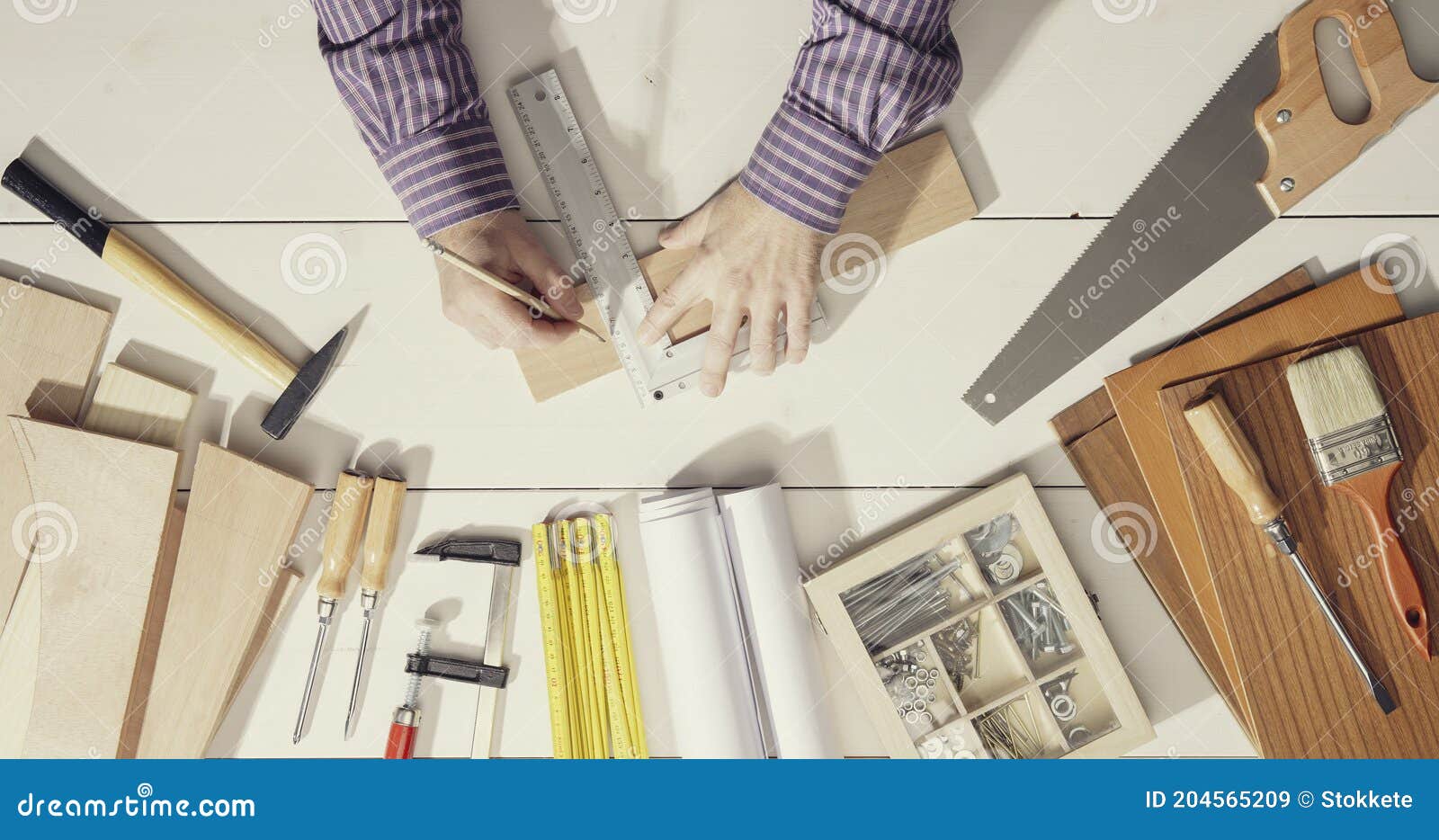 Creative Carpenter and Designer Working at Desk Stock Image - Image of ...