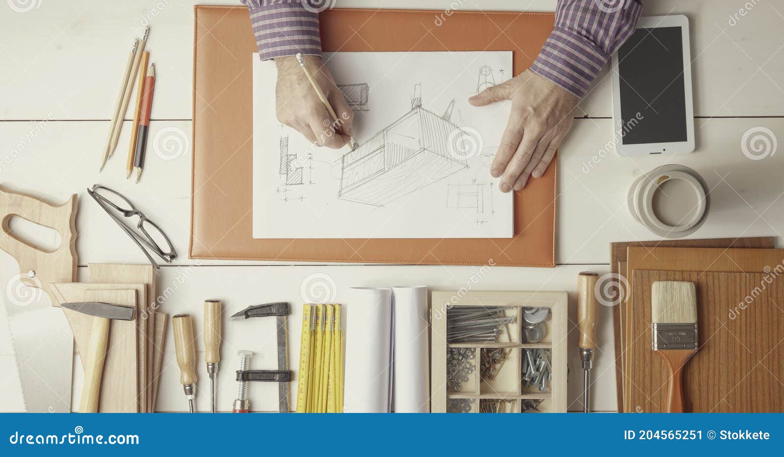 Creative Carpenter and Designer Working at Desk Stock Image - Image of ...