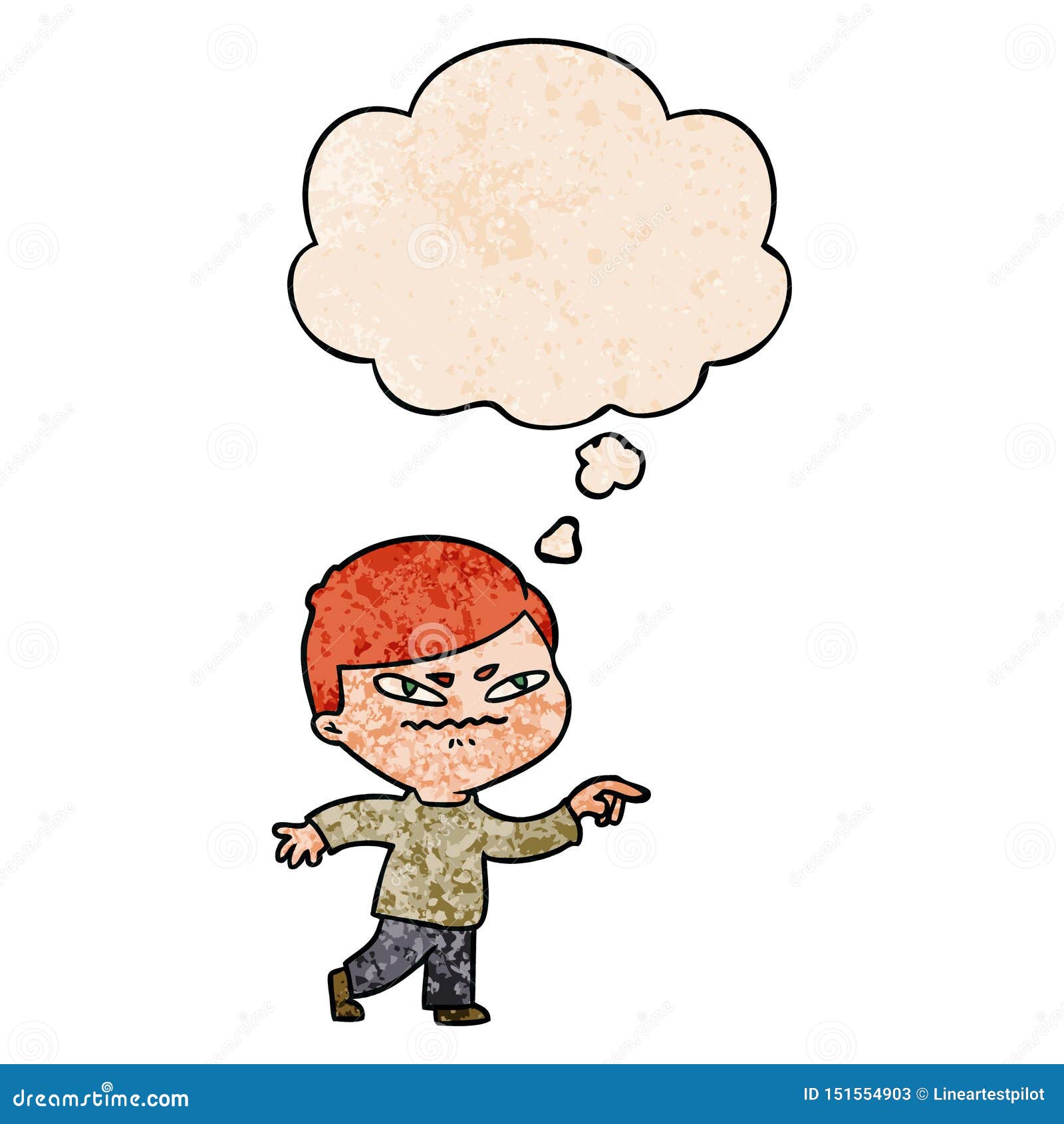 A Creative Cartoon Angry Man Pointing and Thought Bubble in Grunge ...