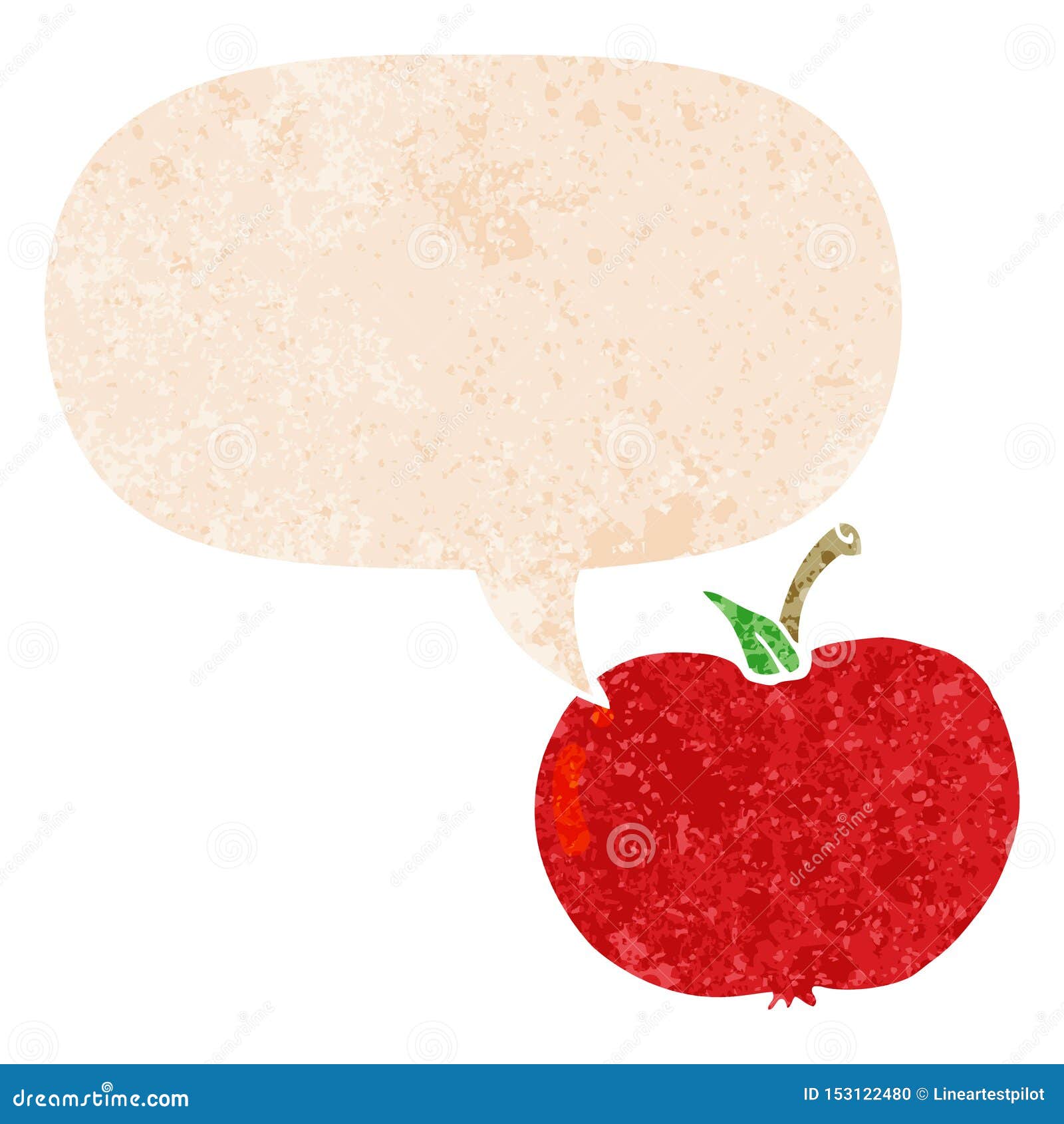 A Creative Cartoon Apple and Speech Bubble in Retro Textured Style ...