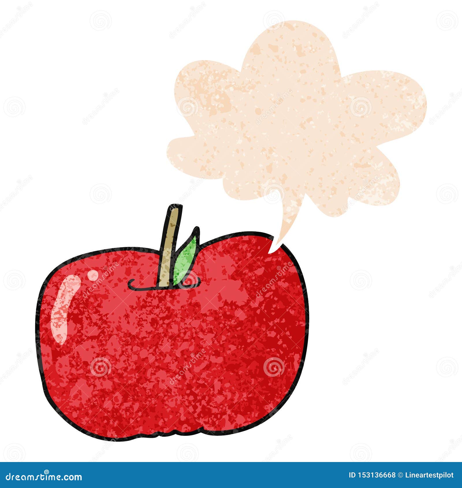 A Creative Cartoon Apple and Speech Bubble in Retro Textured Style ...